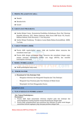 Modul Ajar BAHASA INDONESIA SMP KELAS 7 KURMER.docx