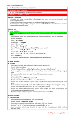 Modul Ajar Bahasa Inggris BAB 2 Kelas 1 | DOCX