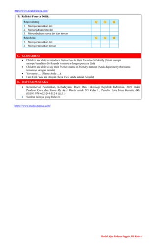 Modul Ajar Bahasa Inggris BAB 2 Kelas 1 | DOCX
