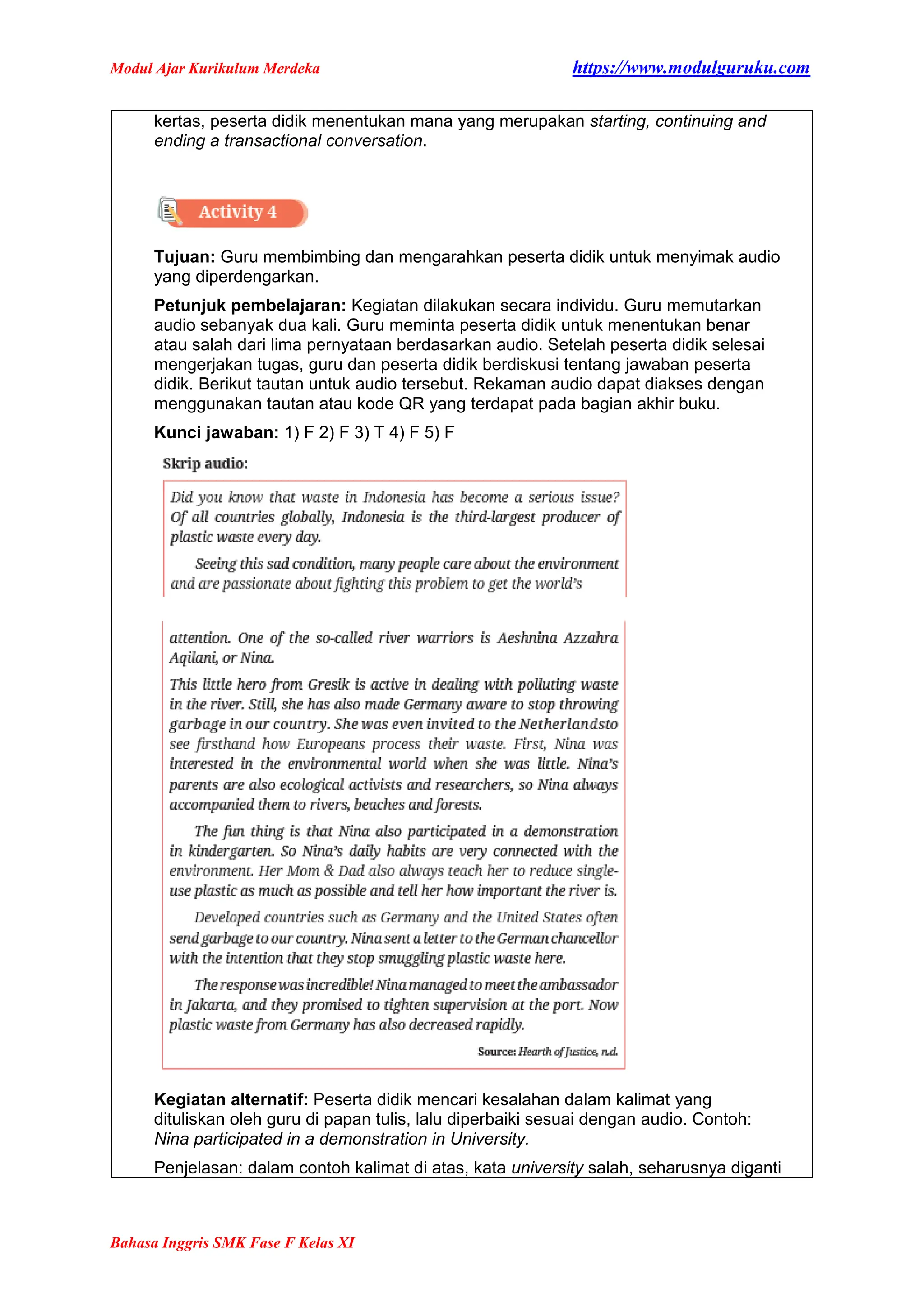 Modul Ajar Bahasa Inggris Kelas 11 Fase F | PDF