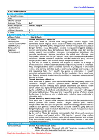 Modul Ajar Bahasa Inggris Kelas 3 Fase B Kurikulum Merdeka - MODULKELAS.COM