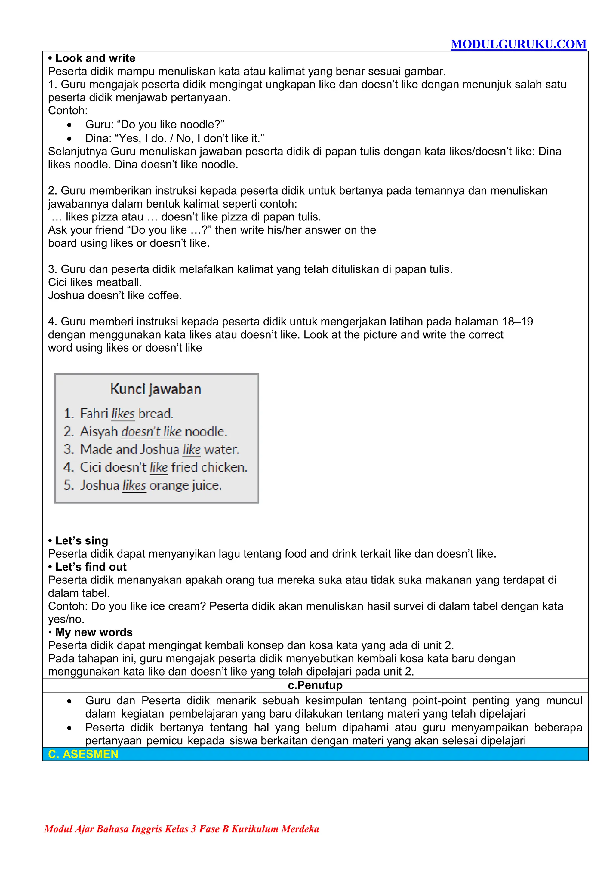 Modul Ajar Bahasa Inggris Kelas 3 Fase B Kurikulum Merdeka | PDF