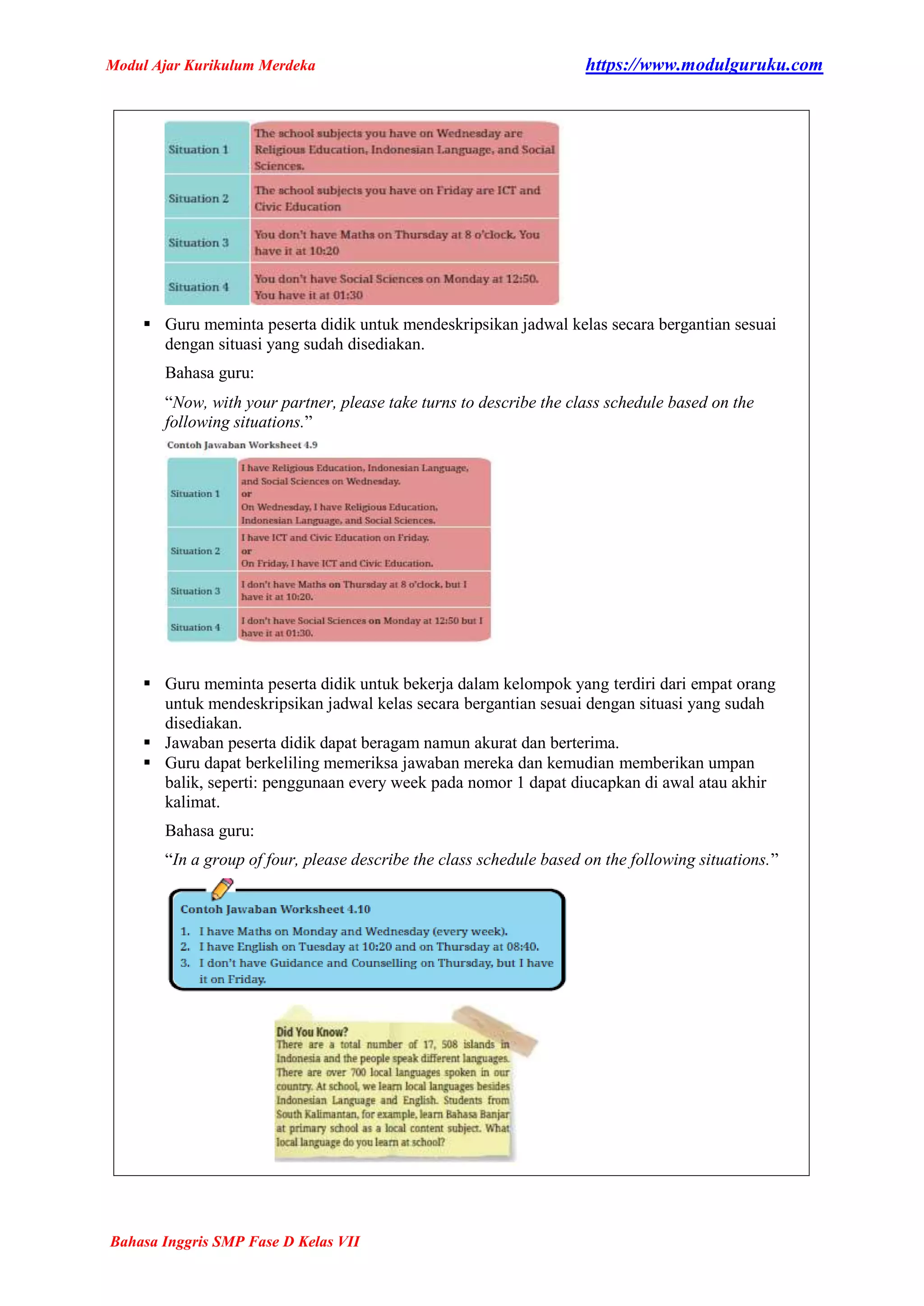 Modul Ajar Bahasa Inggris Kelas 7 SMP Fase D Chapter 4 | DOC