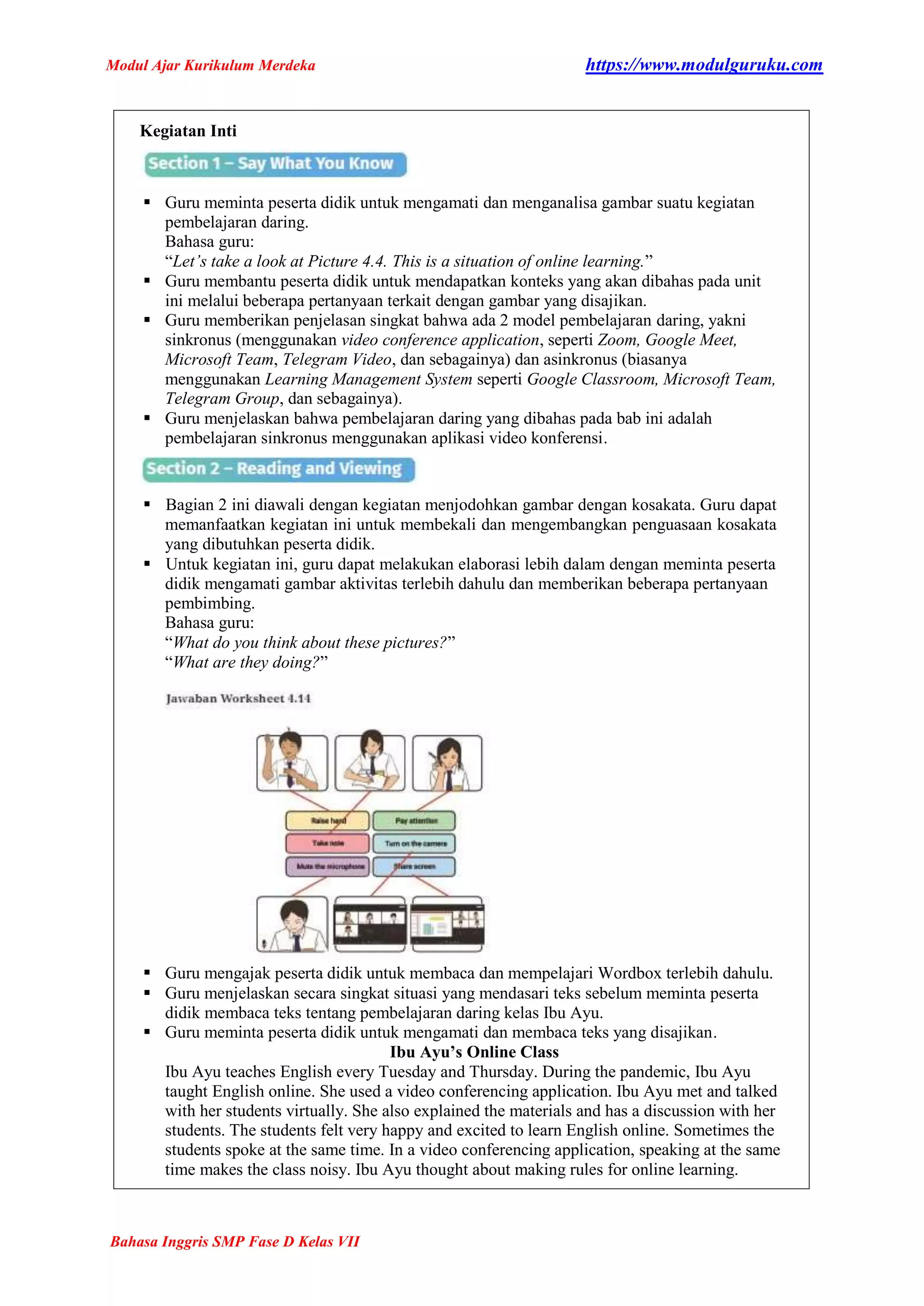 Modul Ajar Bahasa Inggris Kelas 7 SMP Fase D Chapter 4 | DOC