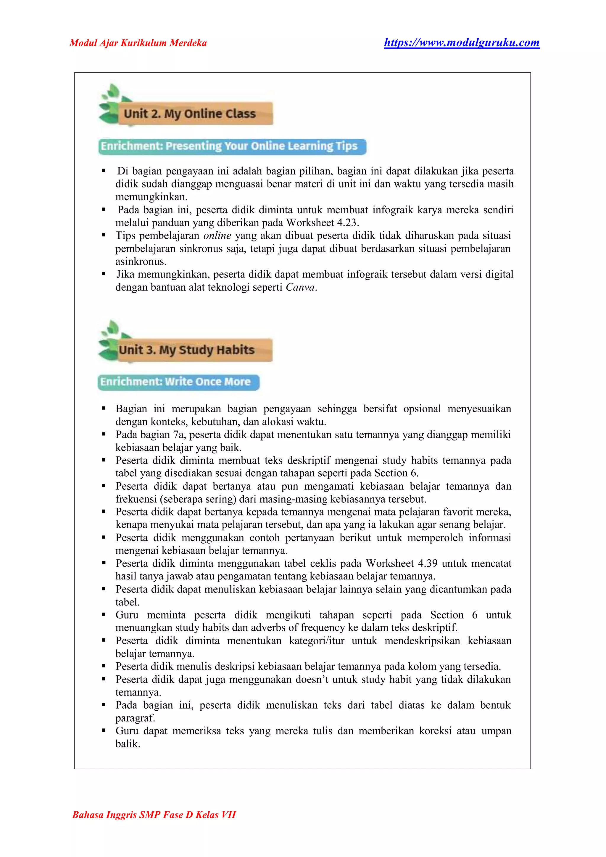 Modul Ajar Bahasa Inggris Kelas 7 SMP Fase D Chapter 4 | DOC