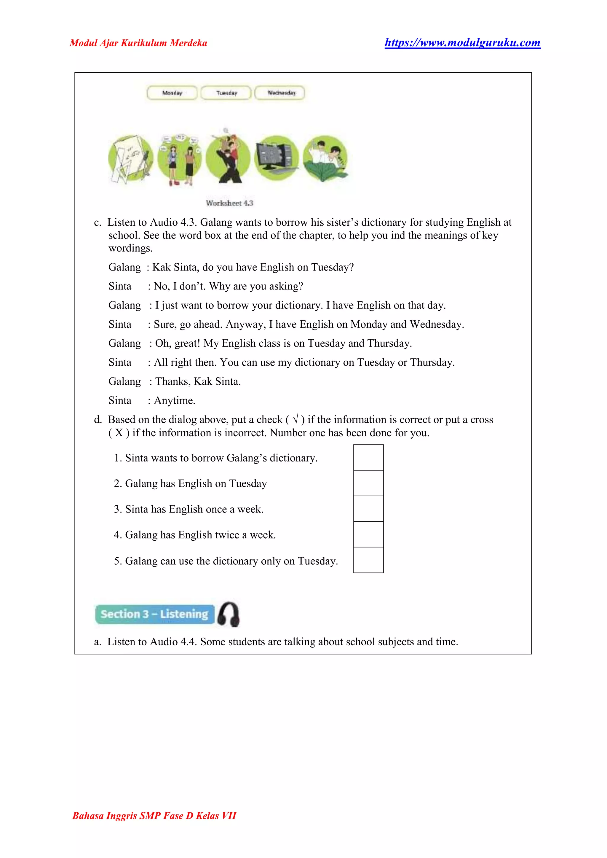 Modul Ajar Bahasa Inggris Kelas 7 SMP Fase D Chapter 4 | DOC