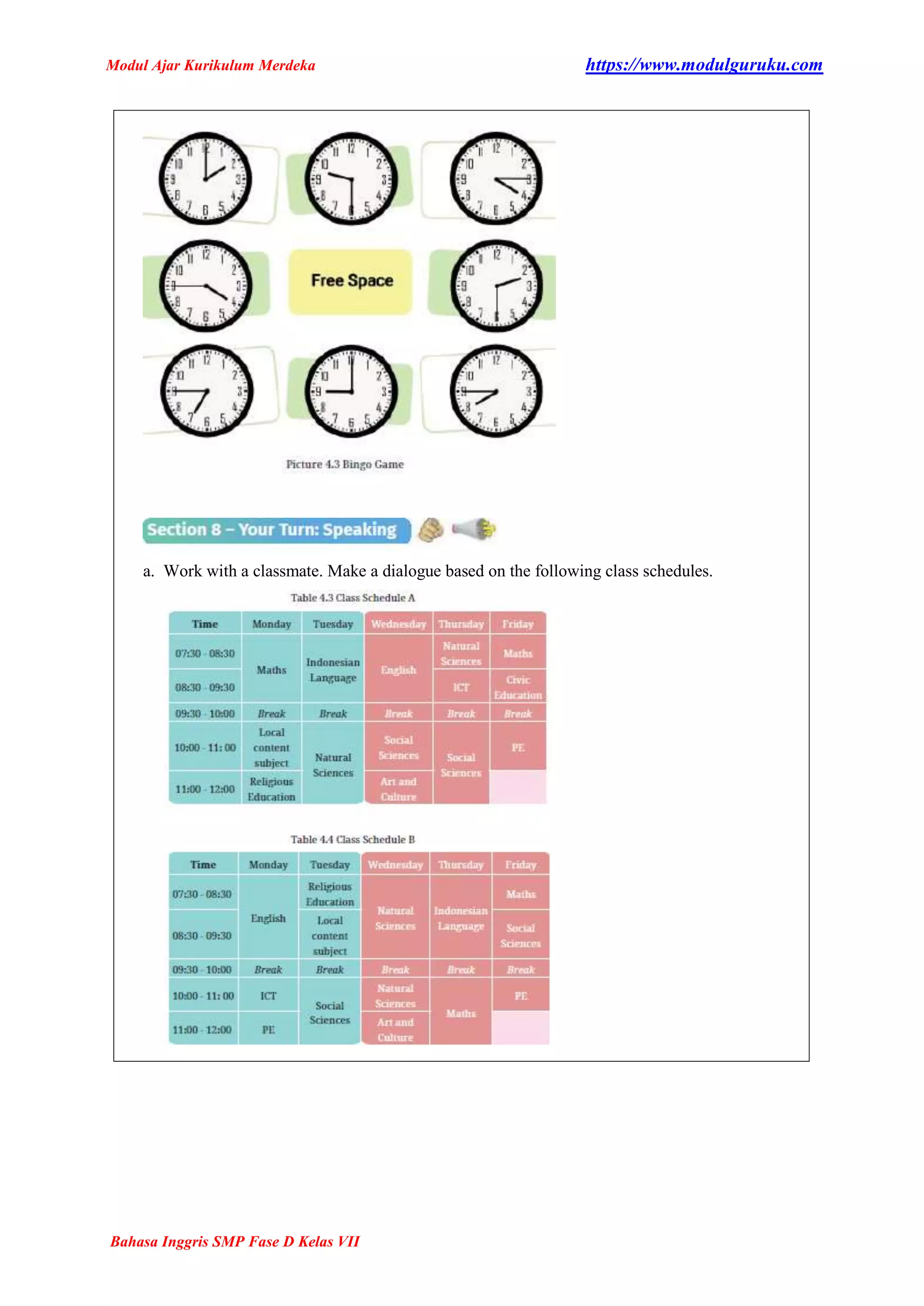 Modul Ajar Bahasa Inggris Kelas 7 SMP Fase D Chapter 4 | DOC