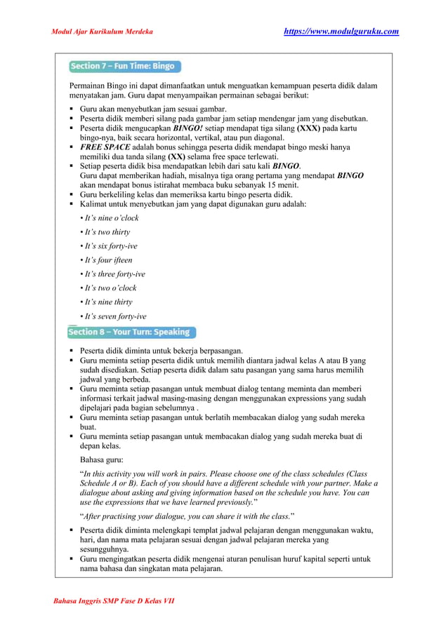Modul Ajar Bahasa Inggris Kelas 7 SMP Fase D Chapter 4 | DOC
