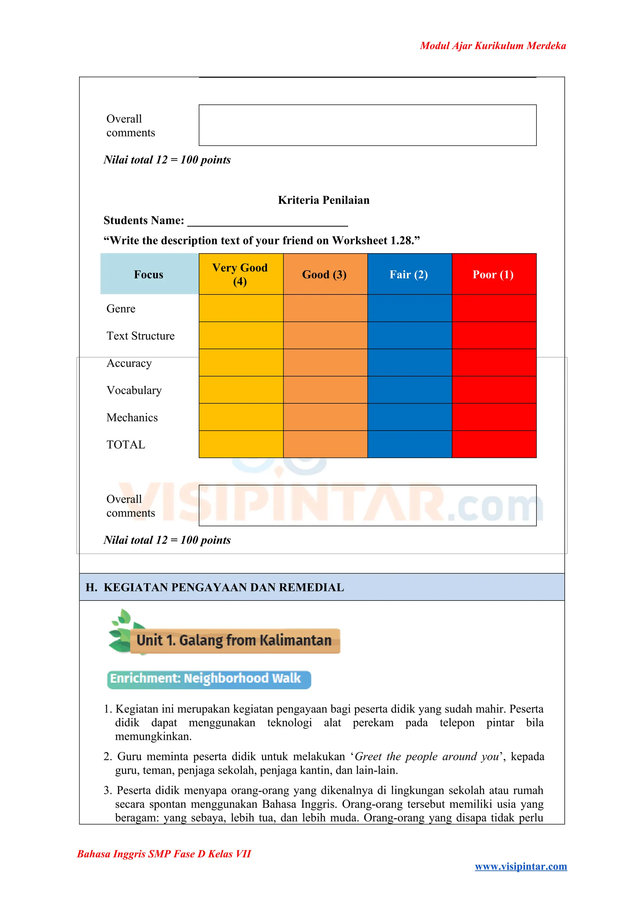 Modul Ajar BAHASA INGGRIS SMP KELAS 7 KURMER.docx