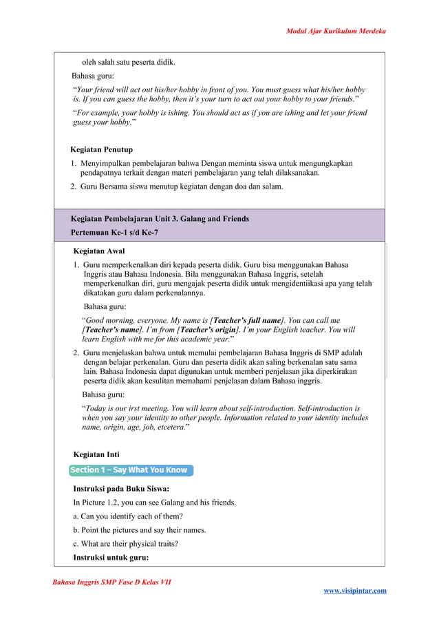 Modul Ajar BAHASA INGGRIS SMP KELAS 7 KURMER.docx