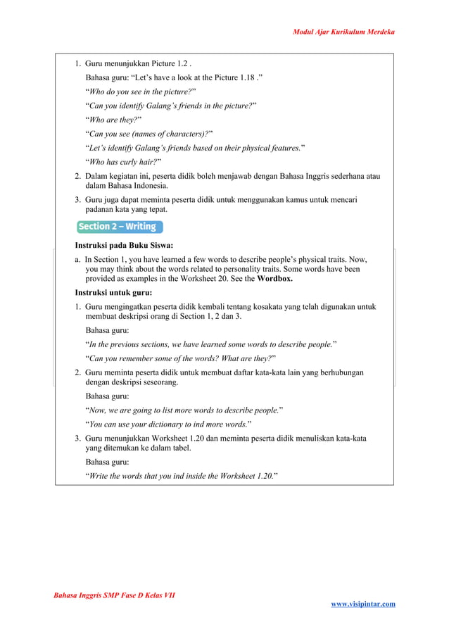 Modul Ajar BAHASA INGGRIS SMP KELAS 7 KURMER.docx