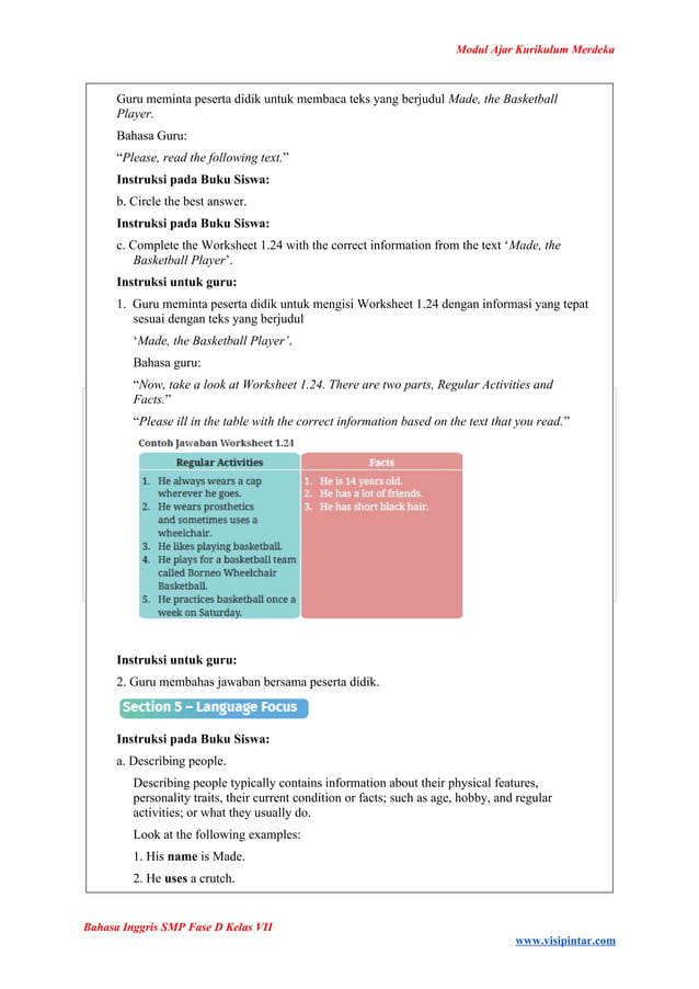 Modul Ajar BAHASA INGGRIS SMP KELAS 7 KURMER.docx