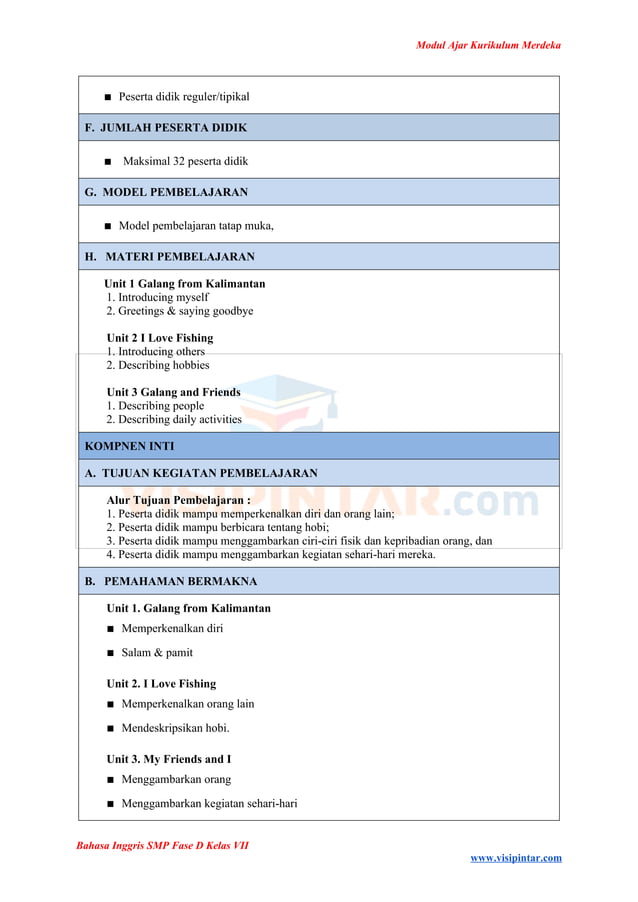 Modul Ajar BAHASA INGGRIS SMP KELAS 7 KURMER.docx