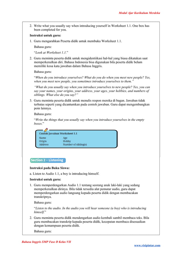 Modul Ajar BAHASA INGGRIS SMP KELAS 7 KURMER.docx
