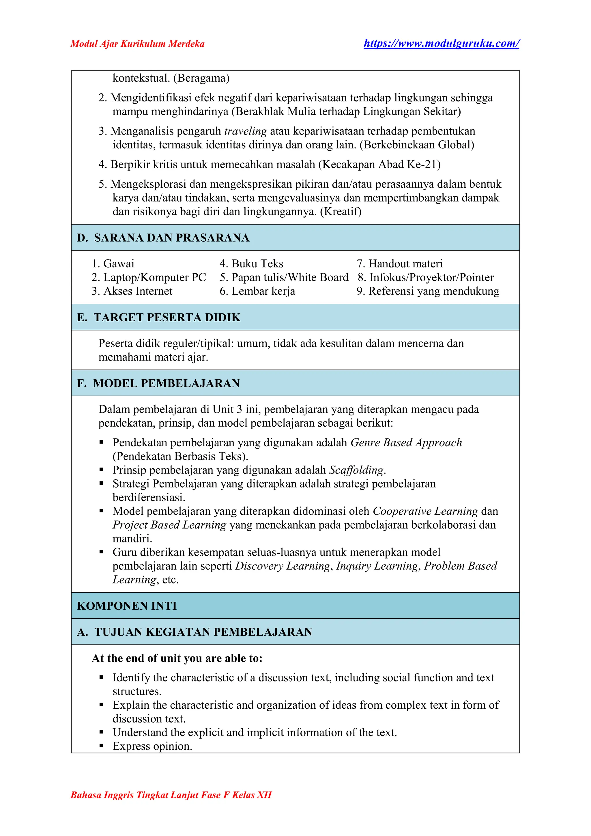 Modul Ajar Bahasa Inggris Tingkat Lanjut Kelas 12 Fase F Kurikulum ...