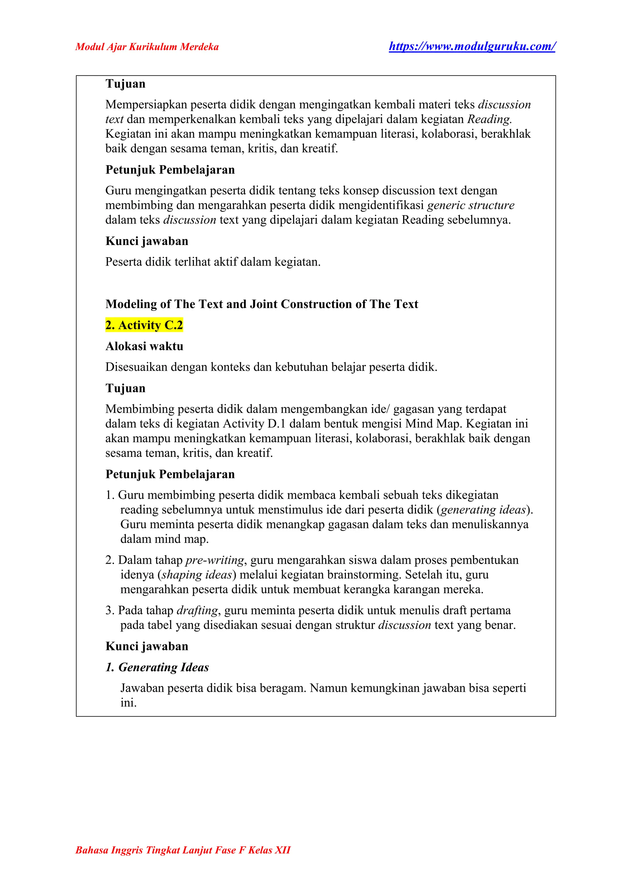 Modul Ajar Bahasa Inggris Tingkat Lanjut Kelas 12 Fase F Kurikulum ...
