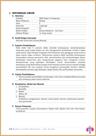 Modul Ajar Biologi - Modul Ajar Sistem Ekskresi - Uji Urine - Fase F.pdf