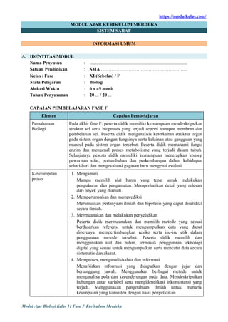 Modul Ajar Biologi Kelas 11 SMA/MA Fase F Kurikulum Merdeka | PDF