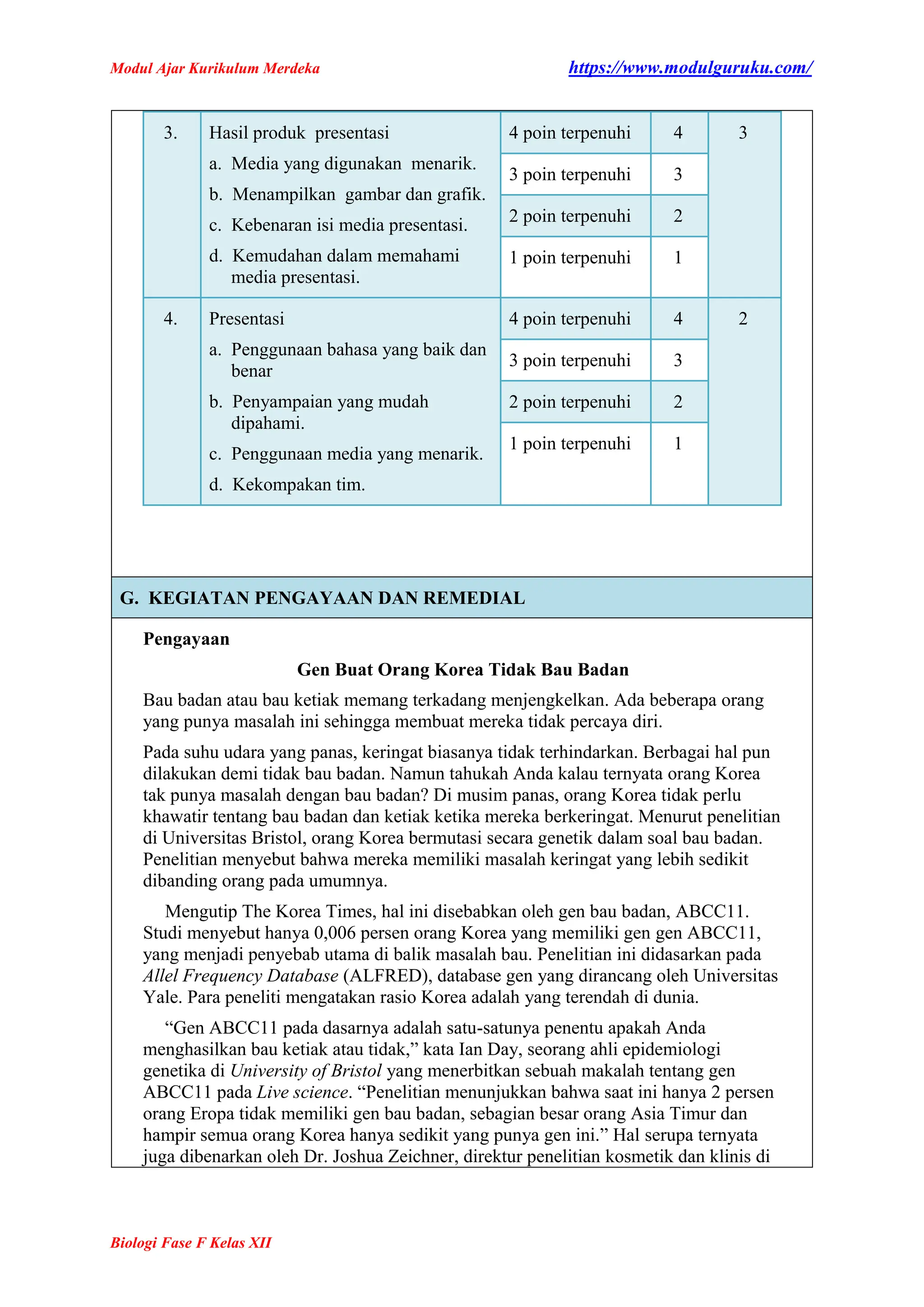 Modul Ajar Biologi Kelas 12 Fase F Kurikulum Merdeka | PDF