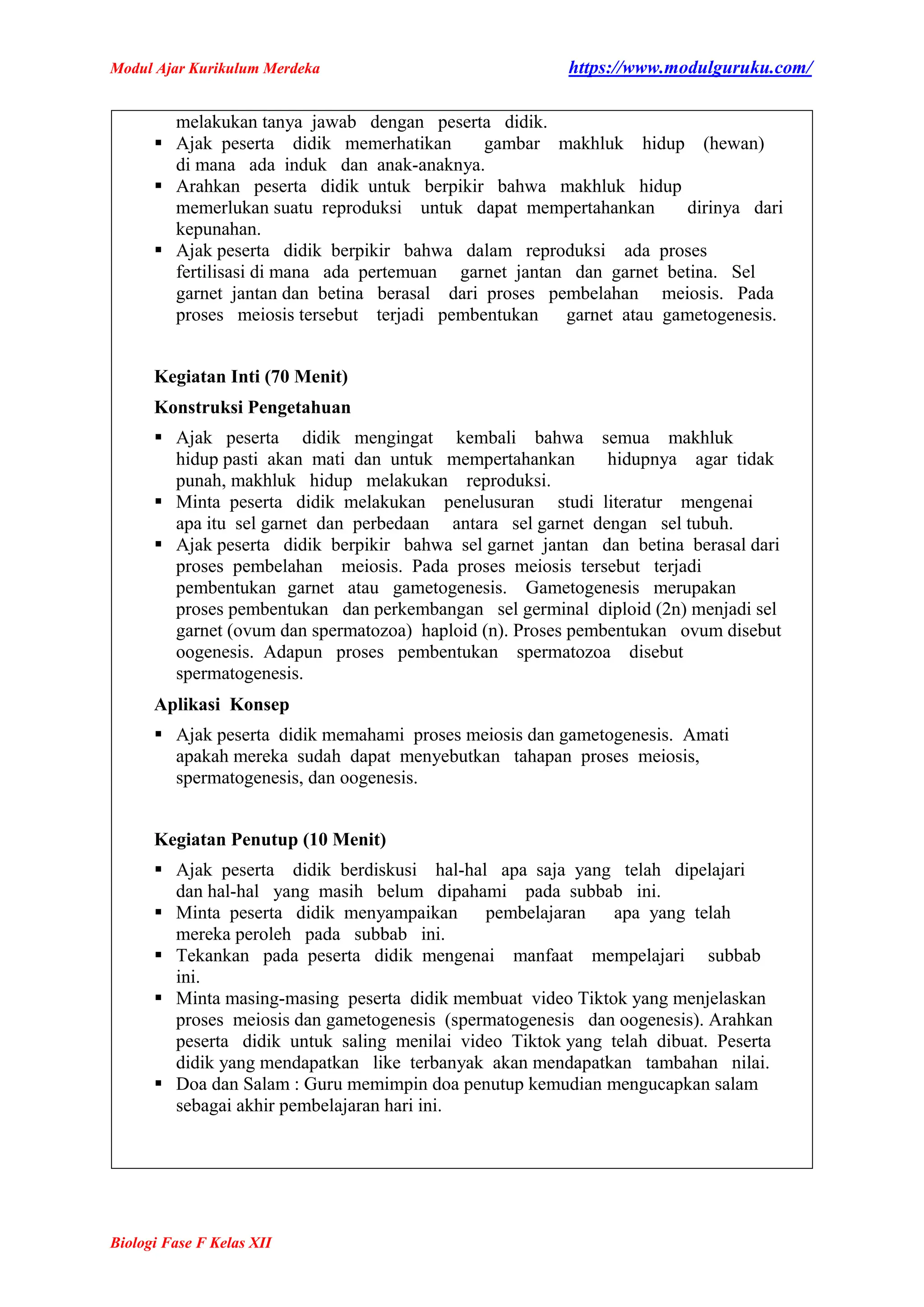 Modul Ajar Biologi Kelas 12 Fase F Kurikulum Merdeka | PDF
