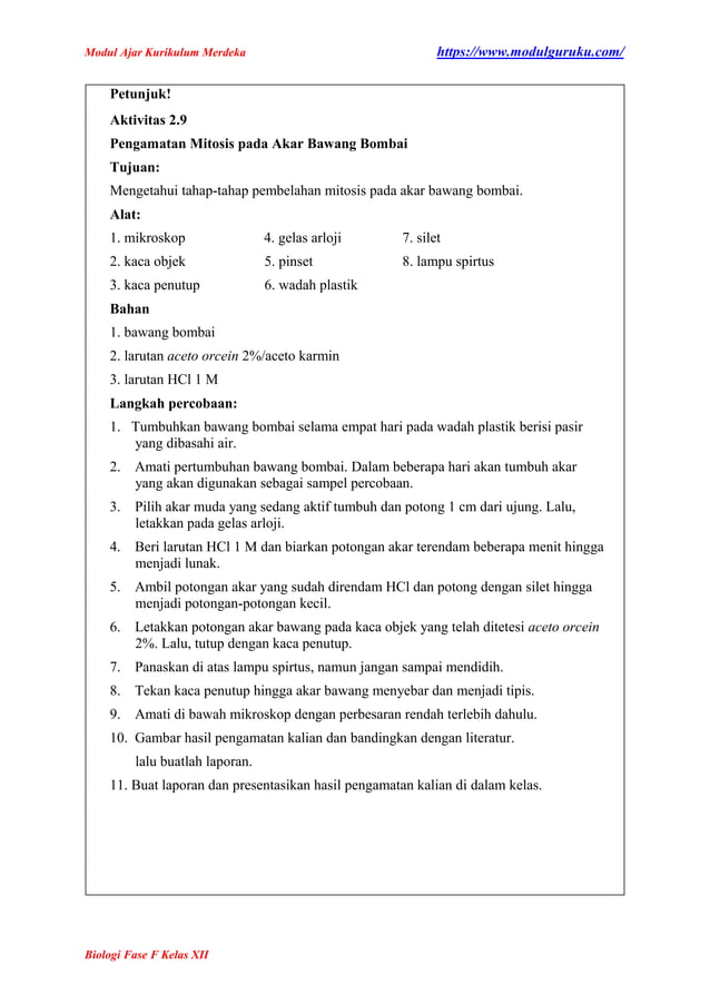 Modul Ajar Biologi Kelas 12 Fase F Kurikulum Merdeka | PDF