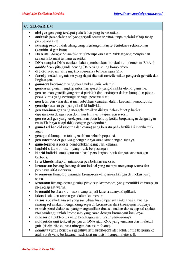 Modul Ajar Biologi Kelas 12 Fase F Kurikulum Merdeka | PDF