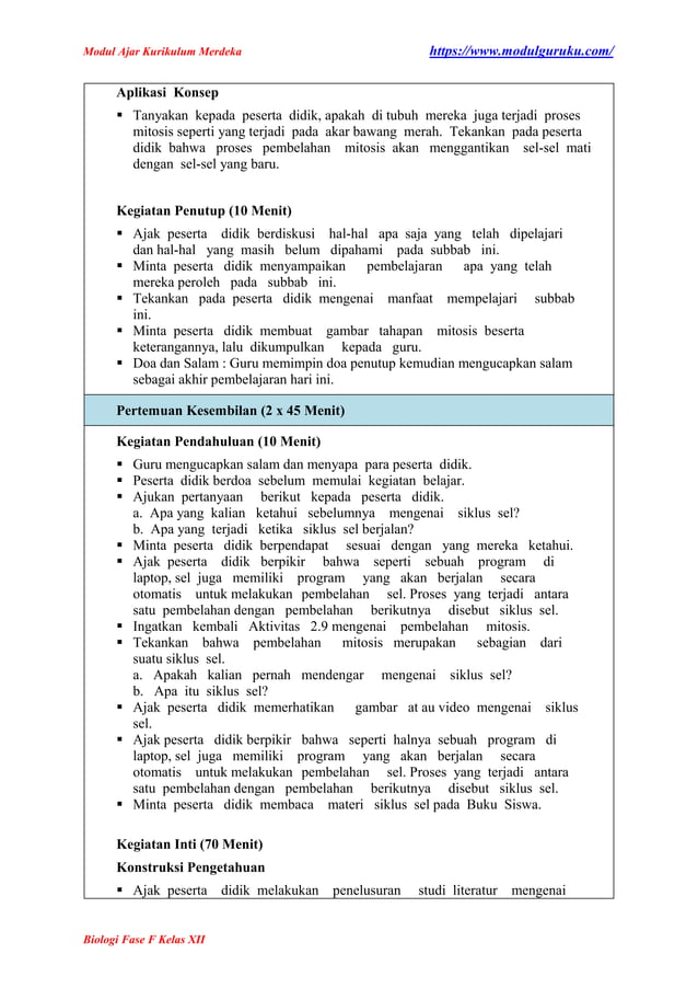 Modul Ajar Biologi Kelas 12 Fase F Kurikulum Merdeka | PDF