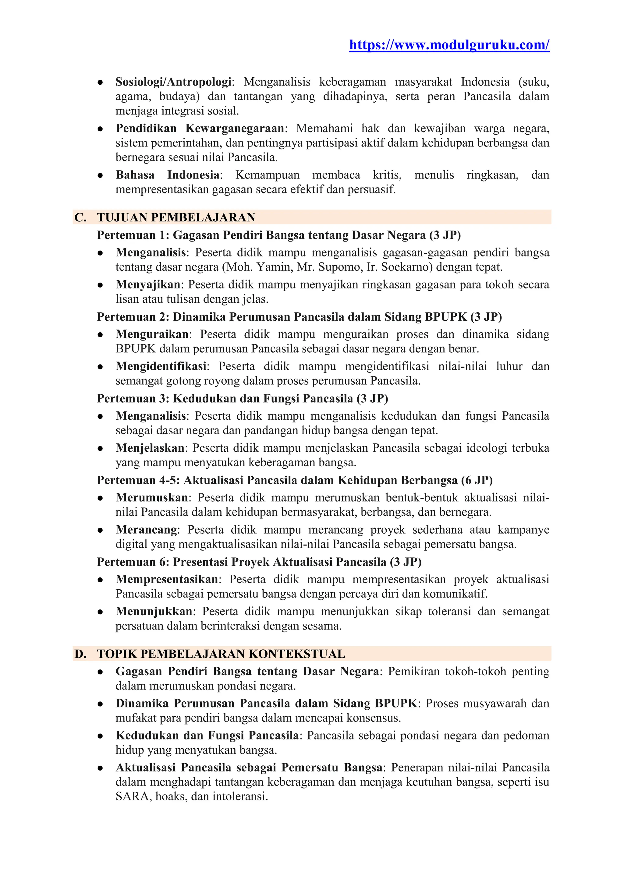 Modul Ajar Deep Learning Pendidikan Pancasila Kelas 10 Kurikulum ...