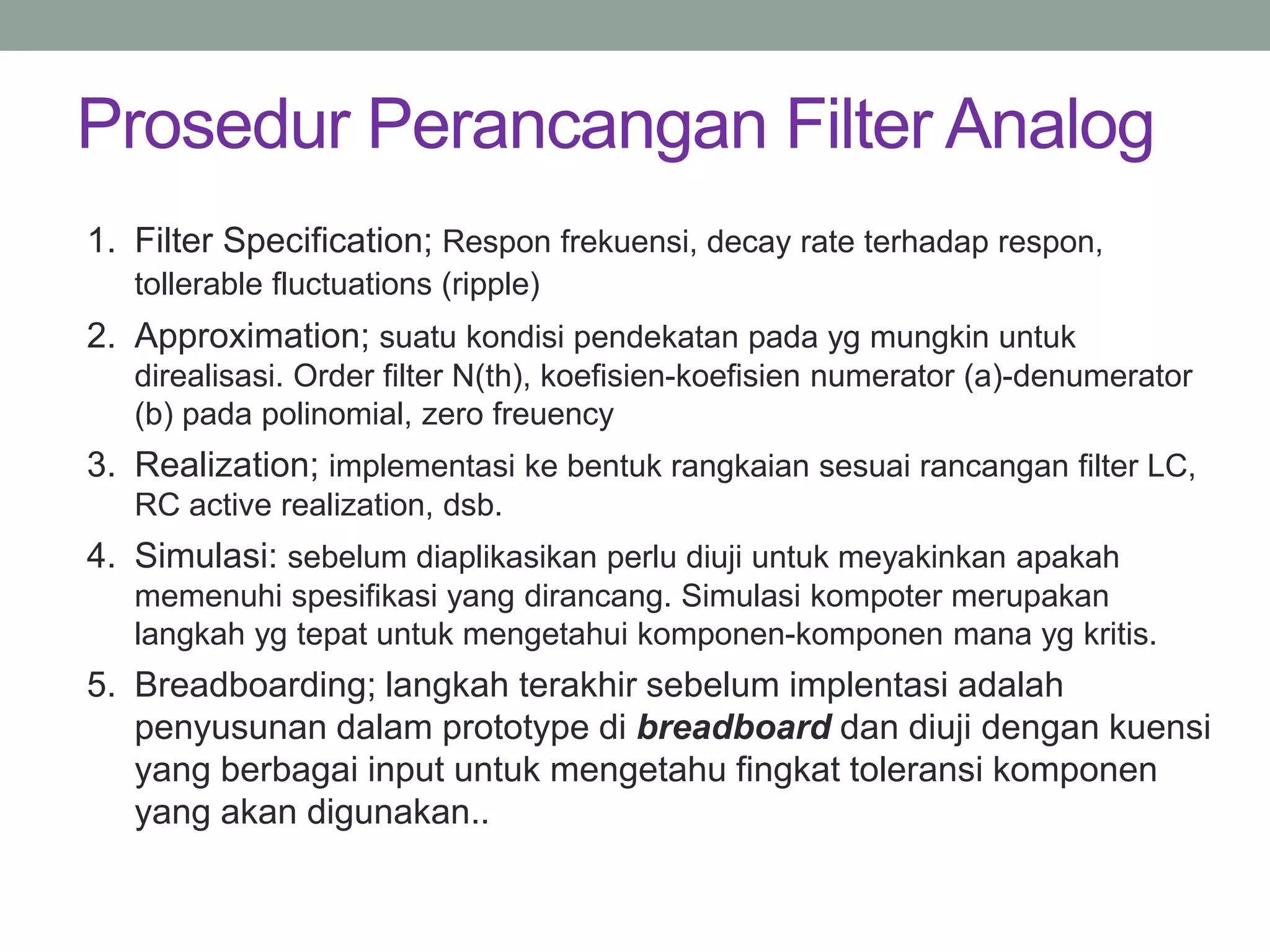 Modul ajar dsp_2020-bab_3-review filter analog-ver2020 | PPTX