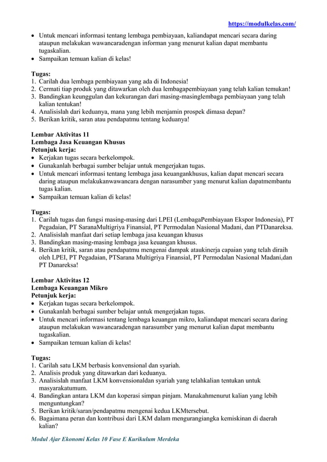 Modul Ajar Ekonomi Kelas 10 SMA/MA Fase E Kurikulum Merdeka | PDF