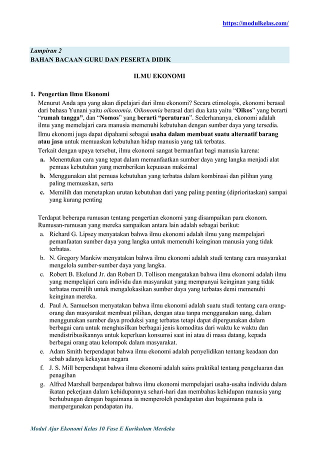 Modul Ajar Ekonomi Kelas 10 SMA/MA Fase E Kurikulum Merdeka | PDF