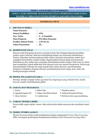 Modul Ajar Ekonomi Kelas 10 SMA/MA Fase E Kurikulum Merdeka | PDF