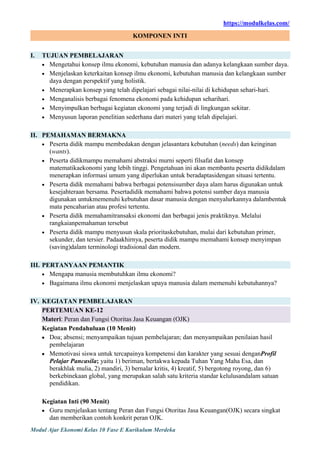 Modul Ajar Ekonomi Kelas 10 SMA/MA Fase E Kurikulum Merdeka | PDF