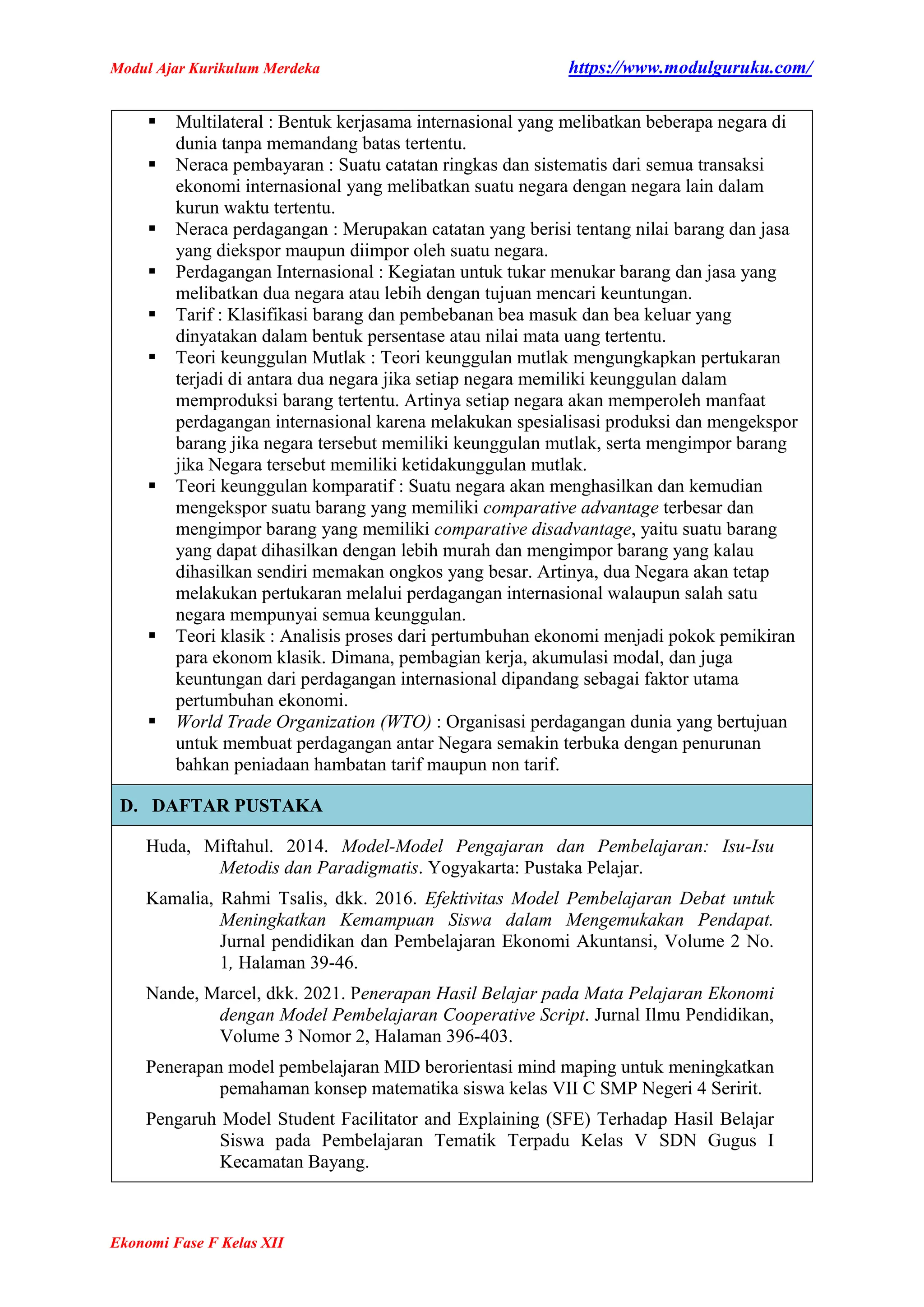 Modul Ajar Ekonomi Kelas 12 Fase F Kurikulum Merdeka | PDF