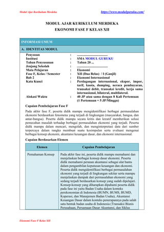 Modul Ajar Ekonomi Kelas 12 Fase F Kurikulum Merdeka | PDF