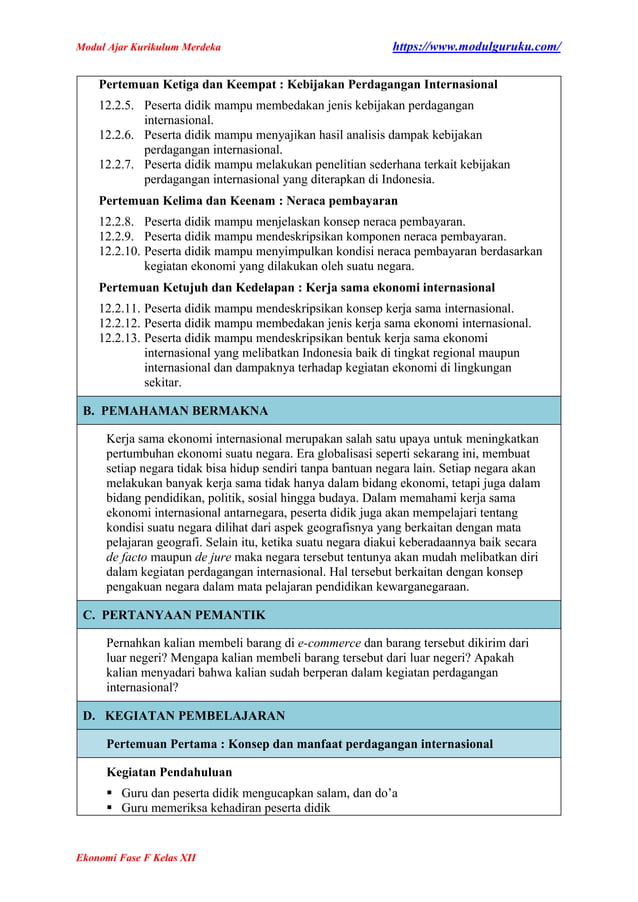 Modul Ajar Ekonomi Kelas 12 Fase F Kurikulum Merdeka | PDF