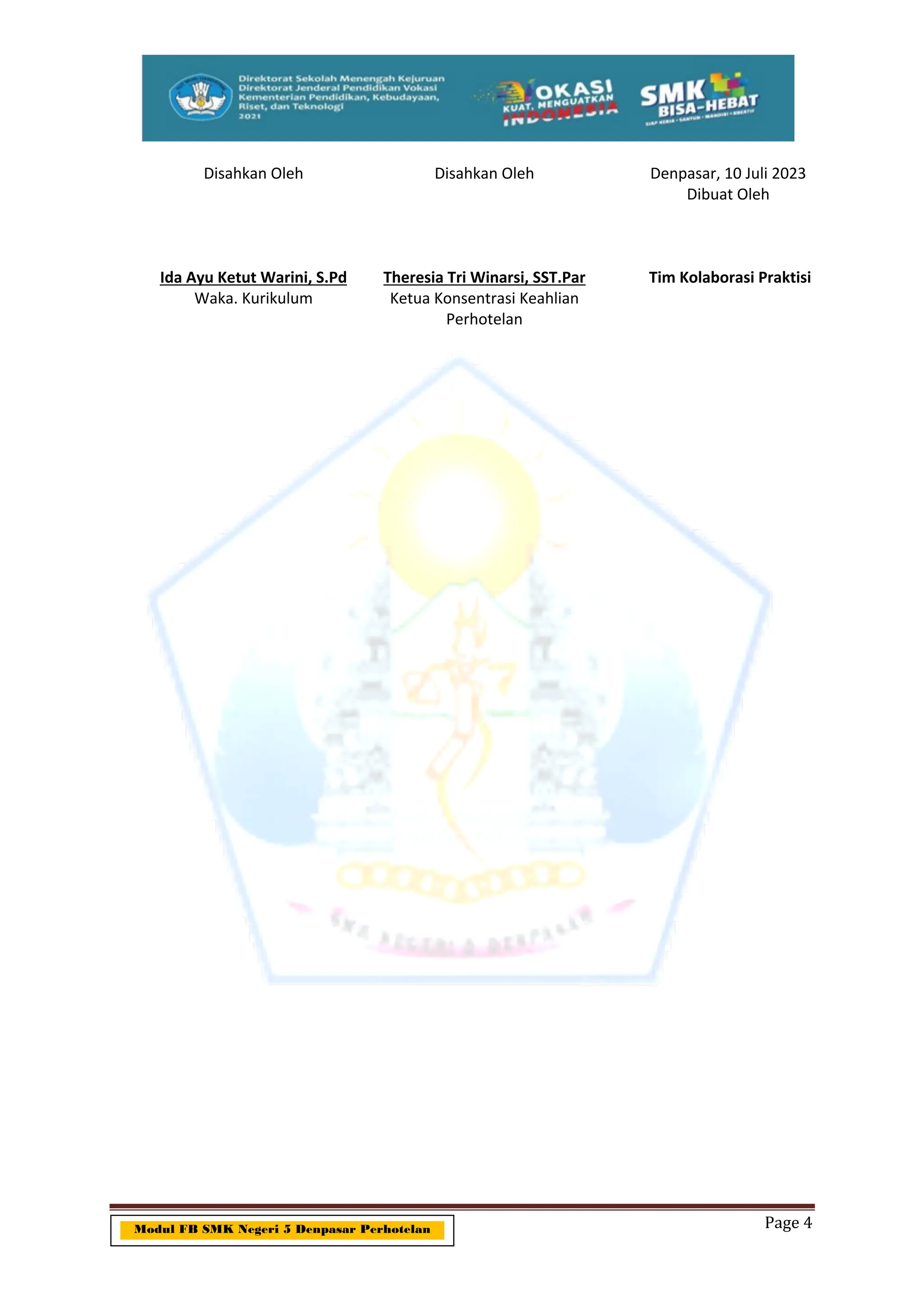 Modul Ajar Foob and Beverage Service Kelas XI Perhotelan | PDF