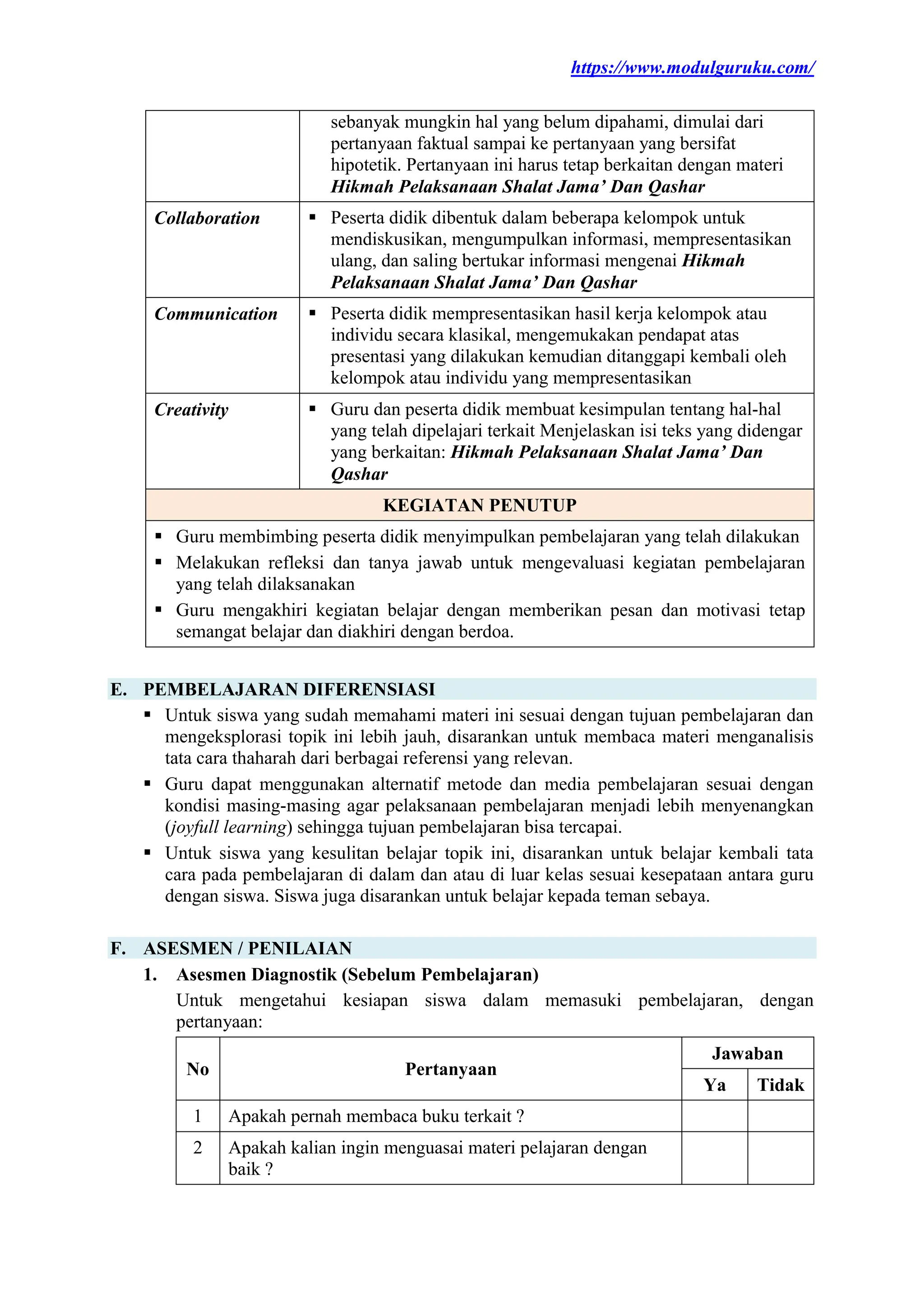 Modul Ajar Fikih Kelas 7 Fase D Kurikulum Merdeka | PDF