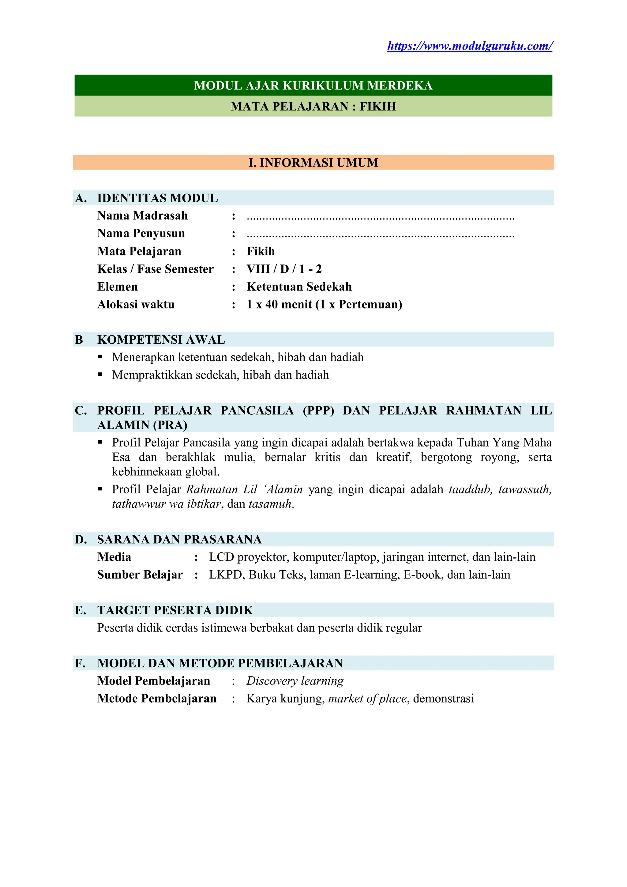 Modul Ajar Fikih Kelas 8 Fase D Kurikulum Merdeka | PDF