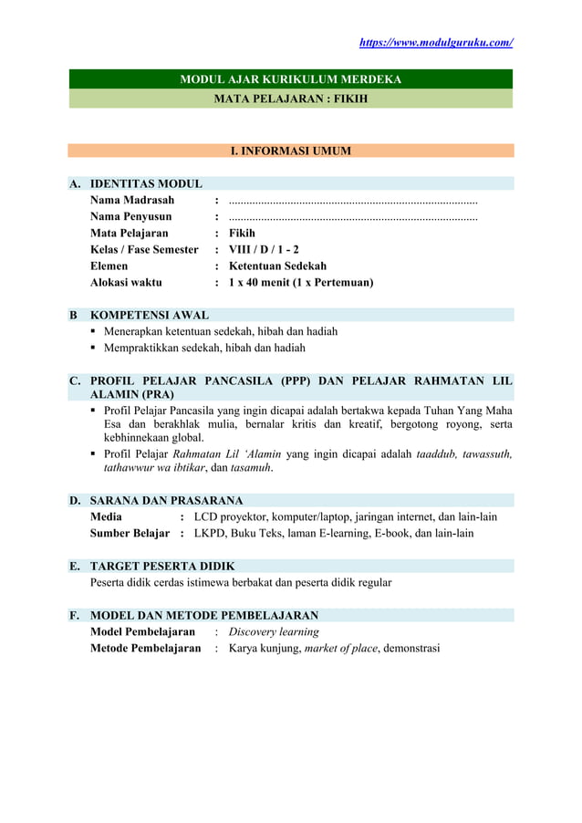 Modul Ajar Fikih Kelas 8 Fase D Kurikulum Merdeka | PDF
