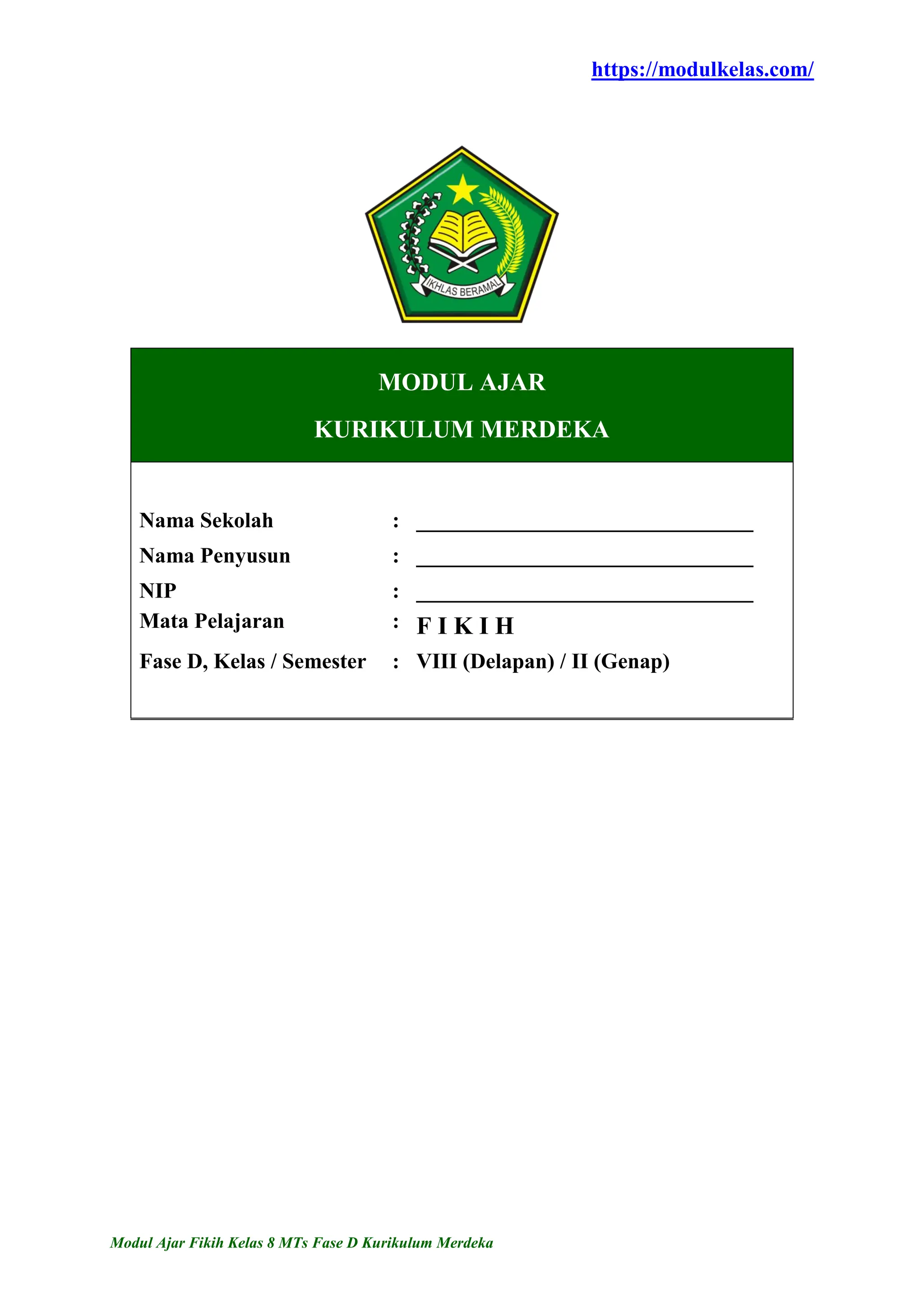 Modul Ajar Fikih Kelas 8 MTs Fase D Kurikulum Merdeka | PDF