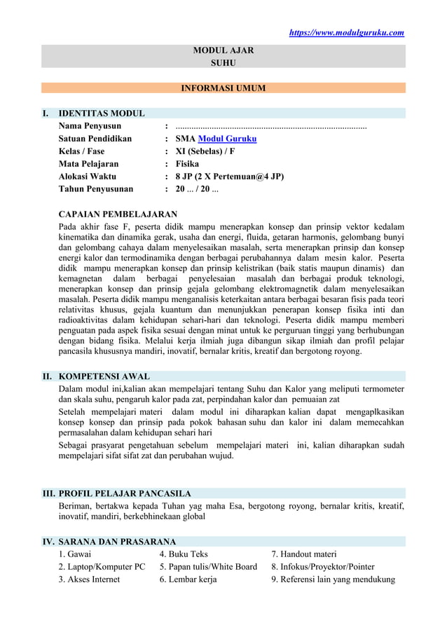 Modul Ajar Fisika Kelas 11 Fase F Kurikulum Merdeka | PDF