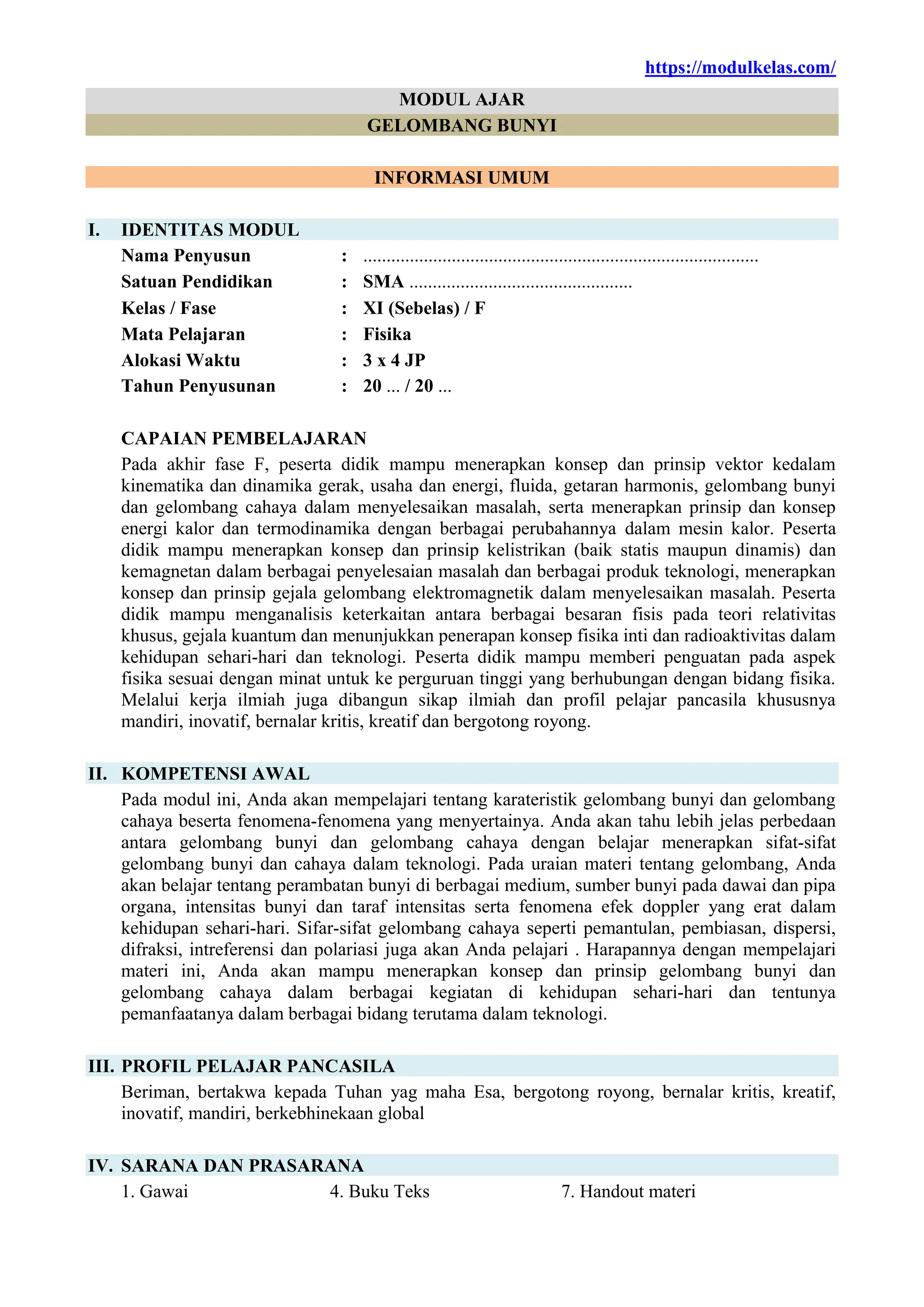 Modul Ajar Fisika Kelas 11 Fase F Kurikulum Merdeka | PDF