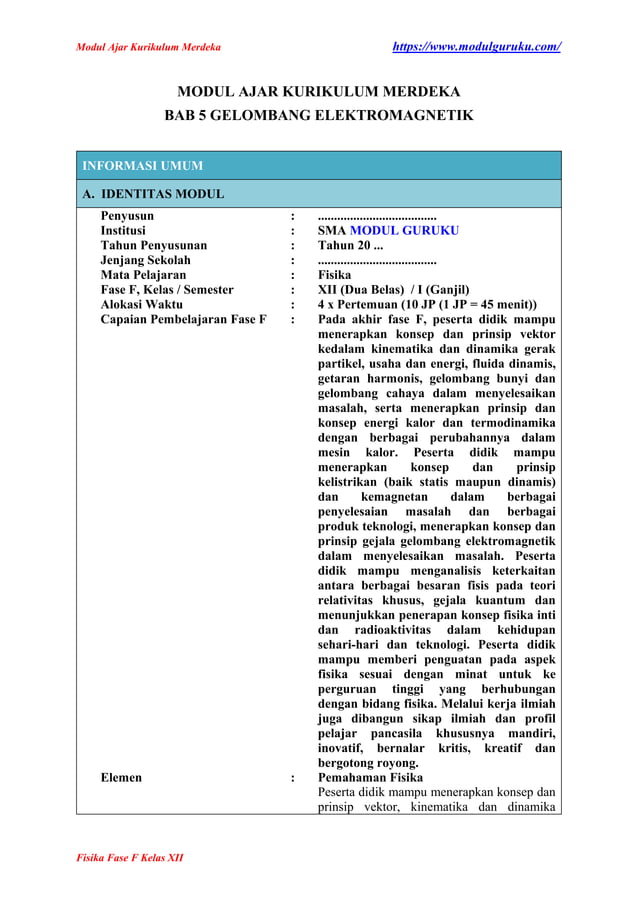Modul Ajar Fisika Kelas 12 Fase F Kurikulum Merdeka | PDF
