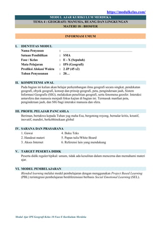 Modul Ajar Geografi Kelas 10 SMA/MA Fase E Kurikulum Merdeka | PDF