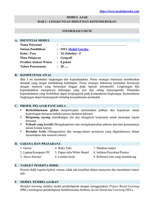 Modul Ajar Geografi Kelas 11 Fase F Kurikulum Merdeka | PDF