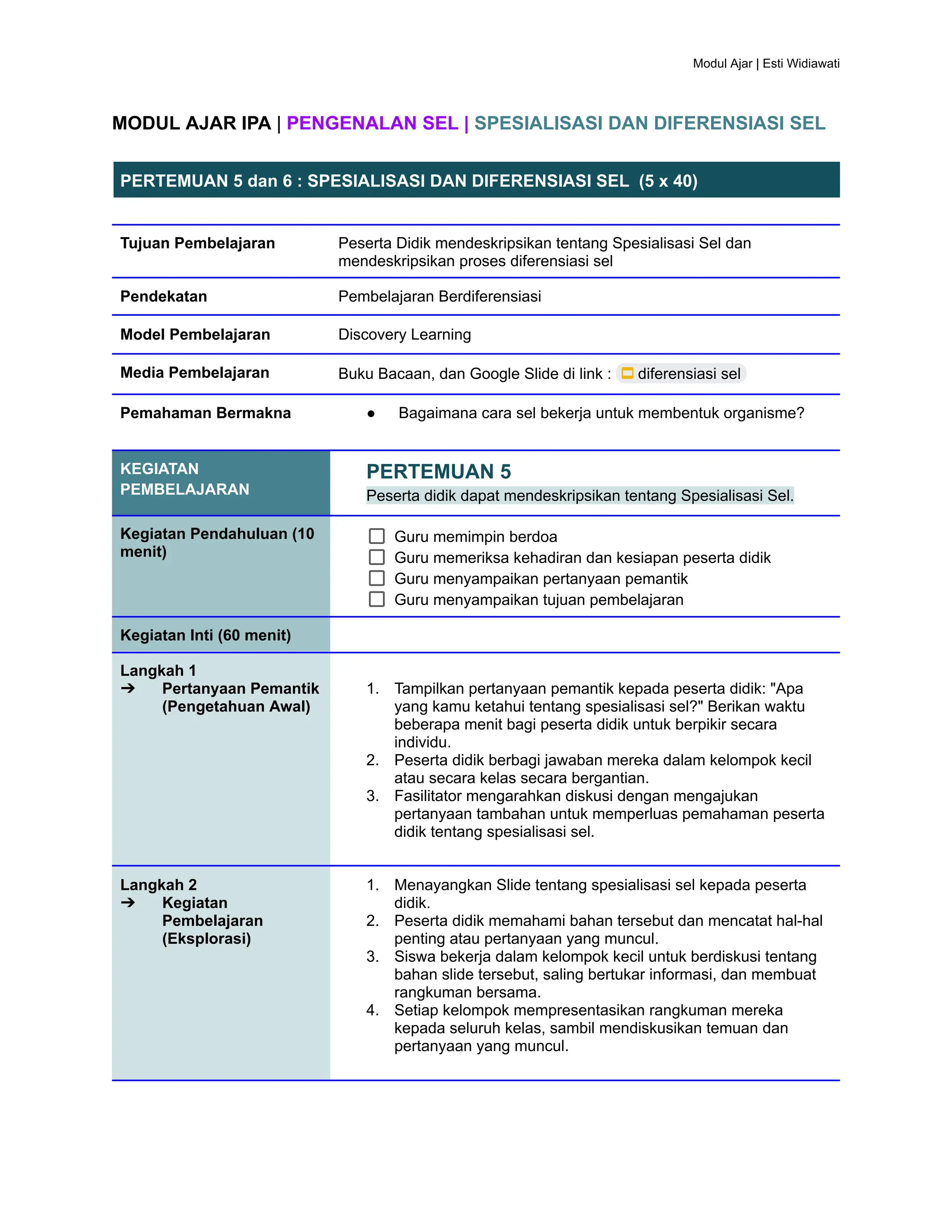 Modul Ajar Ilmu Pengetahuan Alam (IPA) - Mengenal Sel sebagai Unit ...