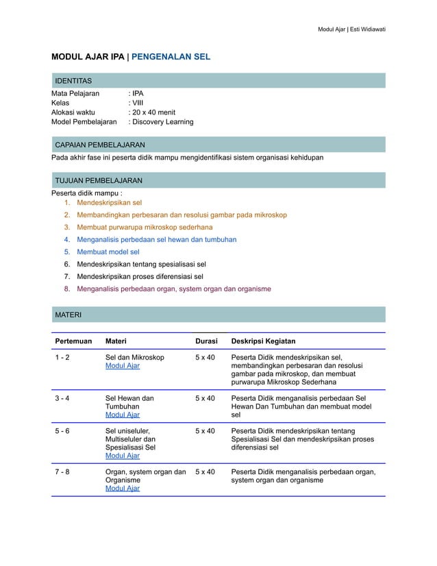 Modul Ajar Ilmu Pengetahuan Alam (IPA) - Mengenal Sel sebagai Unit Terkecil Kehidupan - Fase D.pdf