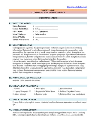Modul Ajar Informatika Kelas 10 Fase E Kurikulum Merdeka | PDF