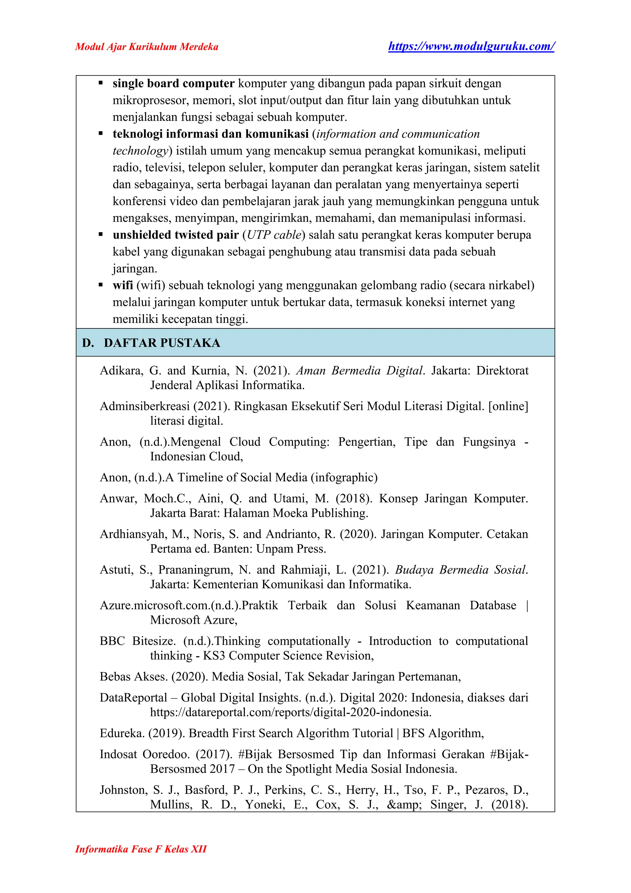 Modul Ajar Informatika Kelas 12 Fase F Kurikulum Merdeka | PDF